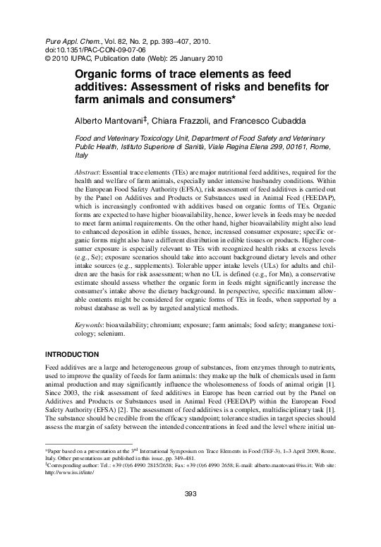 (PDF) Organic forms of trace elements as feed additives: Assessment of risks and benefits for ...