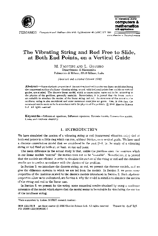 (PDF) The vibrating string and rod free to slide, at both end points, on a vertical guide ...