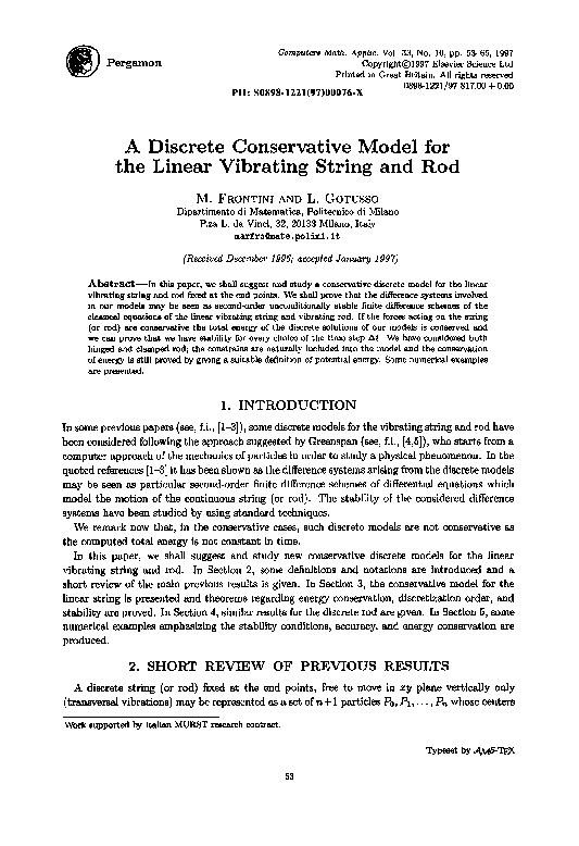 (PDF) A discrete conservative model for the linear vibrating string and rod
