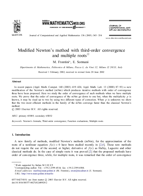 (PDF) Modified Newton's method with third-order convergence and multiple roots