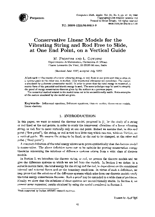 (PDF) Conservative linear models for the vibrating string and rod free ...