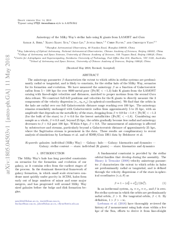 (PDF) Anisotropy of the Milky Way’s Stellar Halo Using K Giants from ...