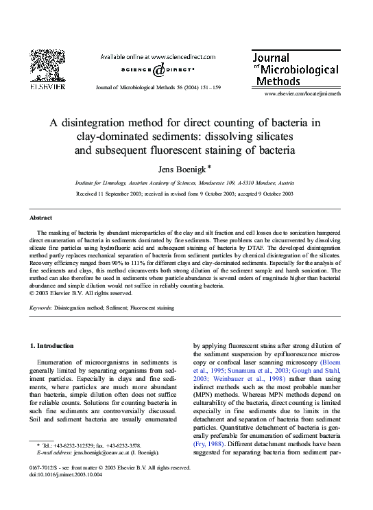(PDF) A disintegration method for direct counting of bacteria in clay ...