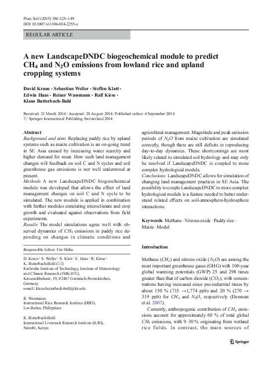 (PDF) A new LandscapeDNDC biogeochemical module to predict CH4 and N2O ...