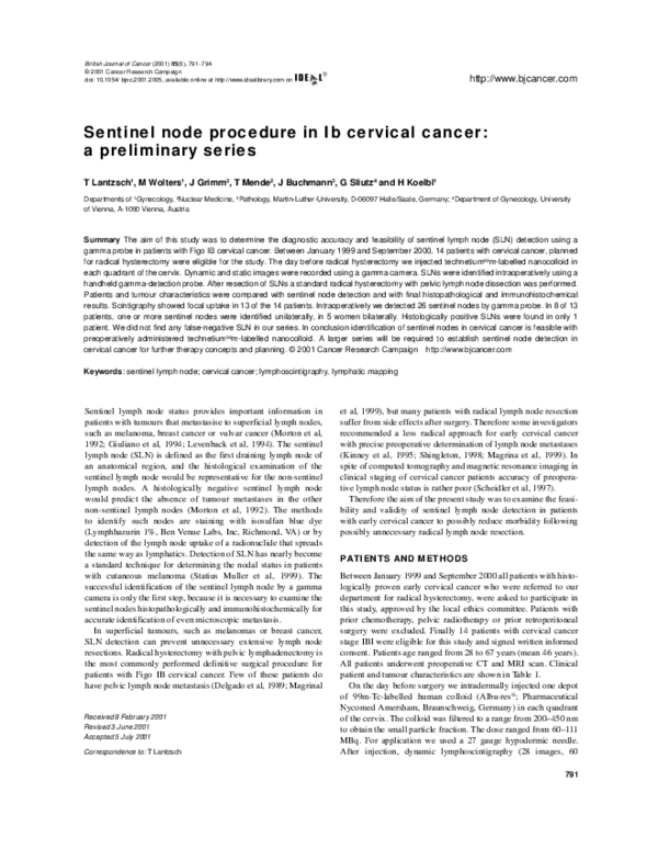 (PDF) Sentinel node procedure in Ib cervical cancer: a preliminary series