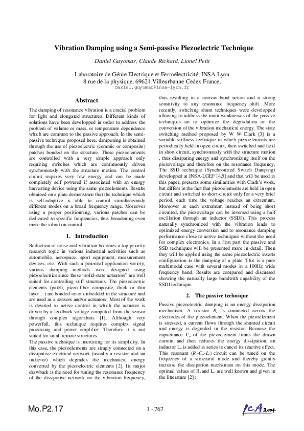 (PDF) Semi-Passive Piezoelectric Technique for Vibration Damping