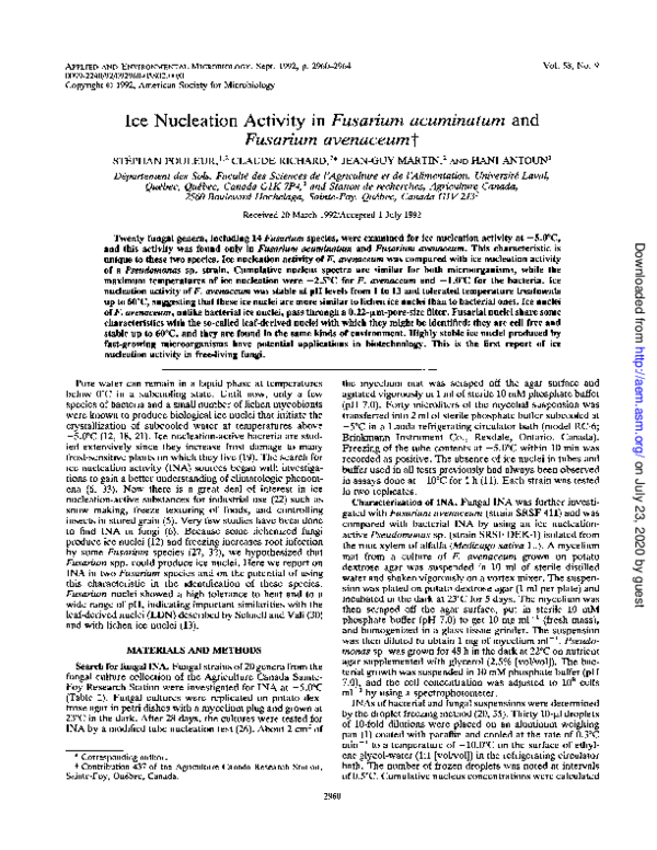 (PDF) Ice Nucleation Activity in Fusarium acuminatum and Fusarium avenaceum