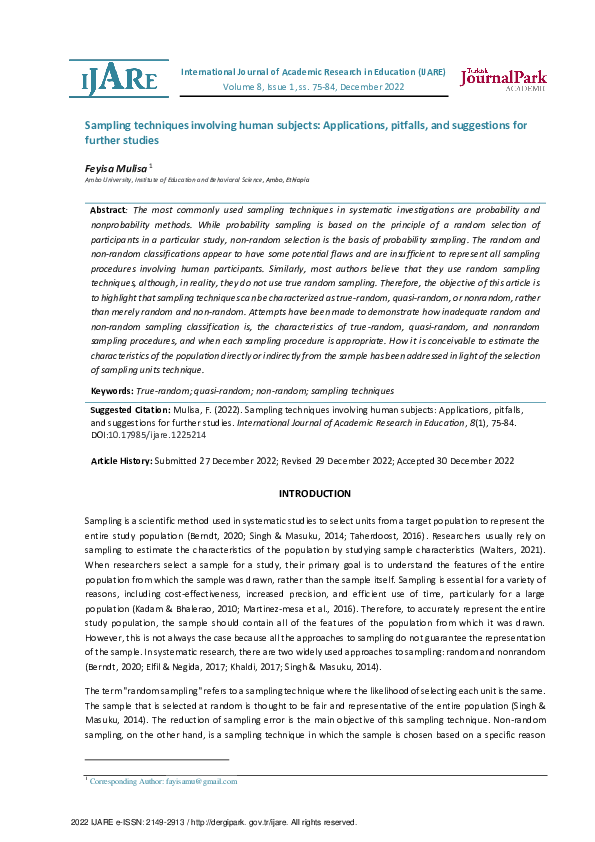 (PDF) Sampling techniques involving human subjects: Applications ...