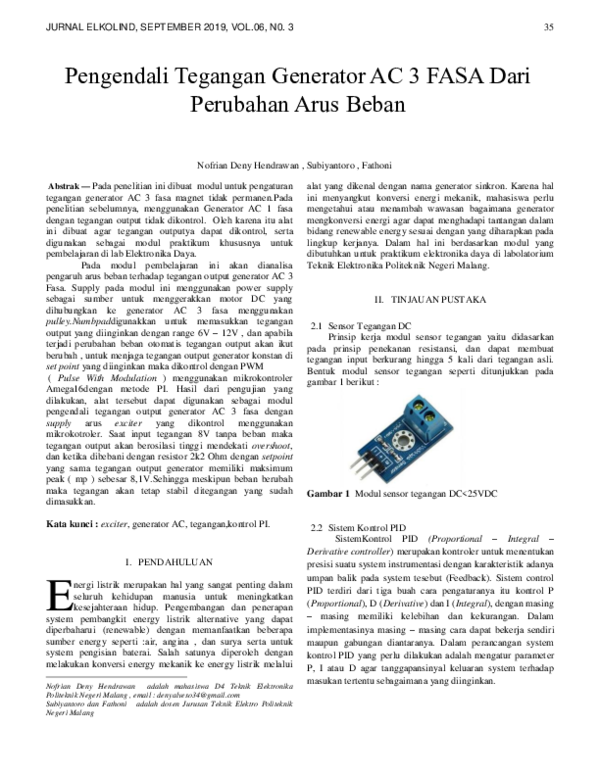 (PDF) Pengendali Tegangan Generator AC 3 FASA Dari Perubahan Arus Beban