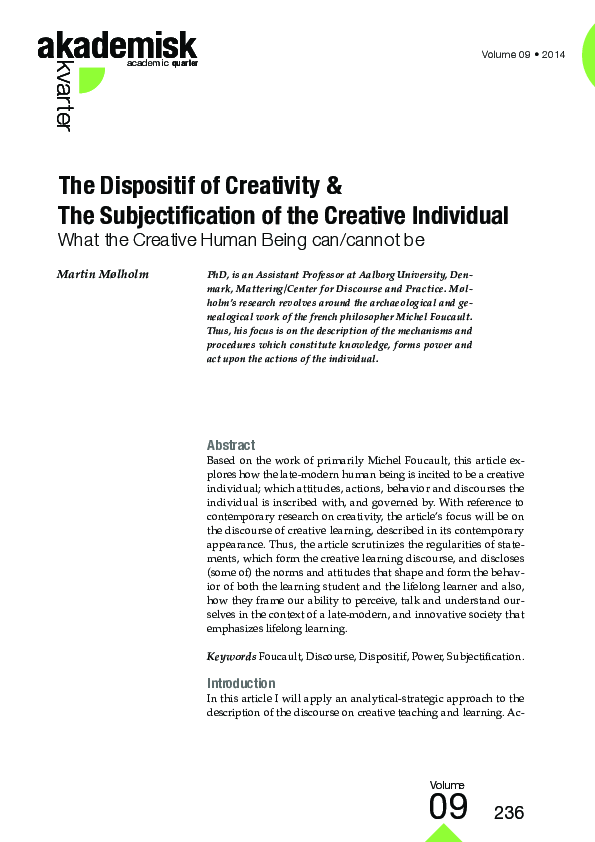 (PDF) The Dispositif of Creativity & The Subjectification of the ...