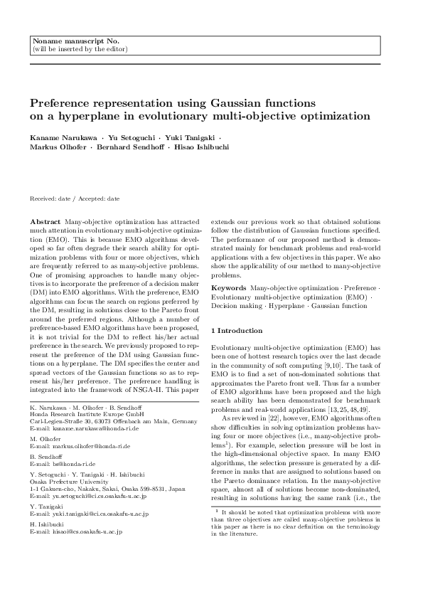 (PDF) Preference representation using Gaussian functions on a hyperplane in evolutionary multi ...