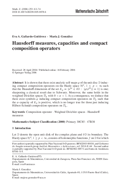 (PDF) Hausdorff measures, capacities and compact composition operators