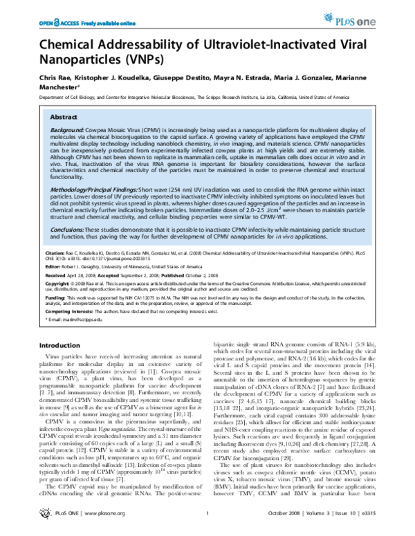 (PDF) Chemical Addressability of Ultraviolet-Inactivated Viral ...