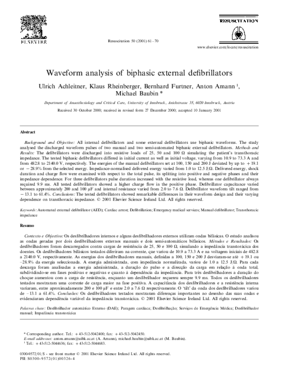 (PDF) Waveform analysis of biphasic external defibrillators
