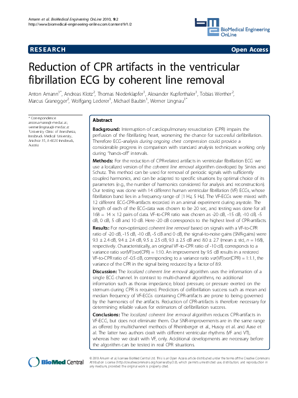 (PDF) Reduction of CPR artifacts in the ventricular fibrillation ECG by ...