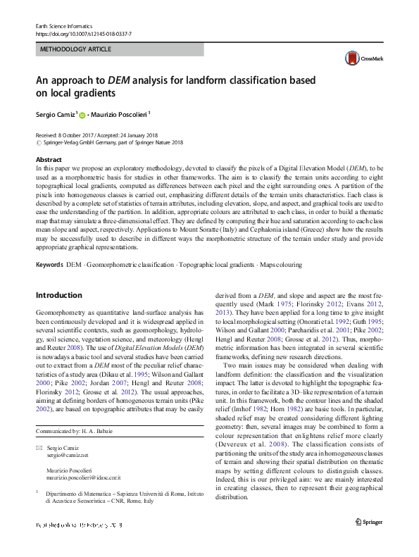 (PDF) An approach to DEM analysis for landform classification based on local gradients