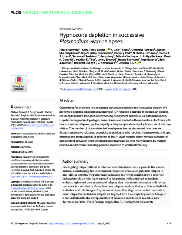 (PDF) Hypnozoite depletion in successive Plasmodium vivax relapses