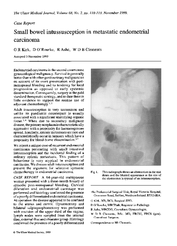 (PDF) Small bowel intussusception in metastatic endometrial carcinoma