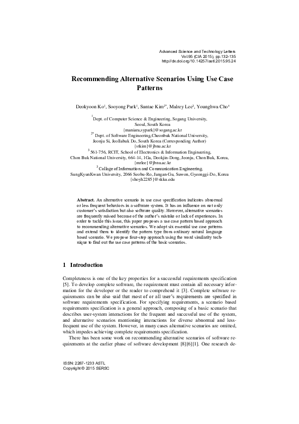 (PDF) Recommending Alternative Scenarios Using Use Case Patterns