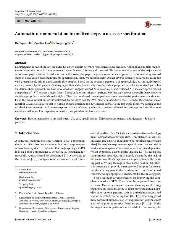 (PDF) Automatic recommendation to omitted steps in use case specification