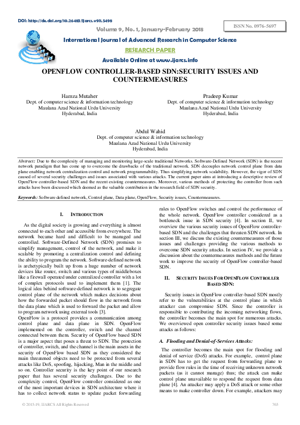 (PDF) Openflow Controller-Based SDN:Security Issues and Countermeasures (PDF) Openflow Controller-Based SDN:Security Issues and Countermeasures