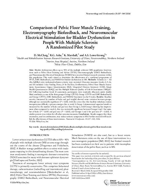 (PDF) Comparison of pelvic floor muscle training, electromyography biofeedback, and ...