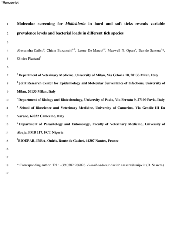 (PDF) Molecular screening for Midichloria in hard and soft ticks ...