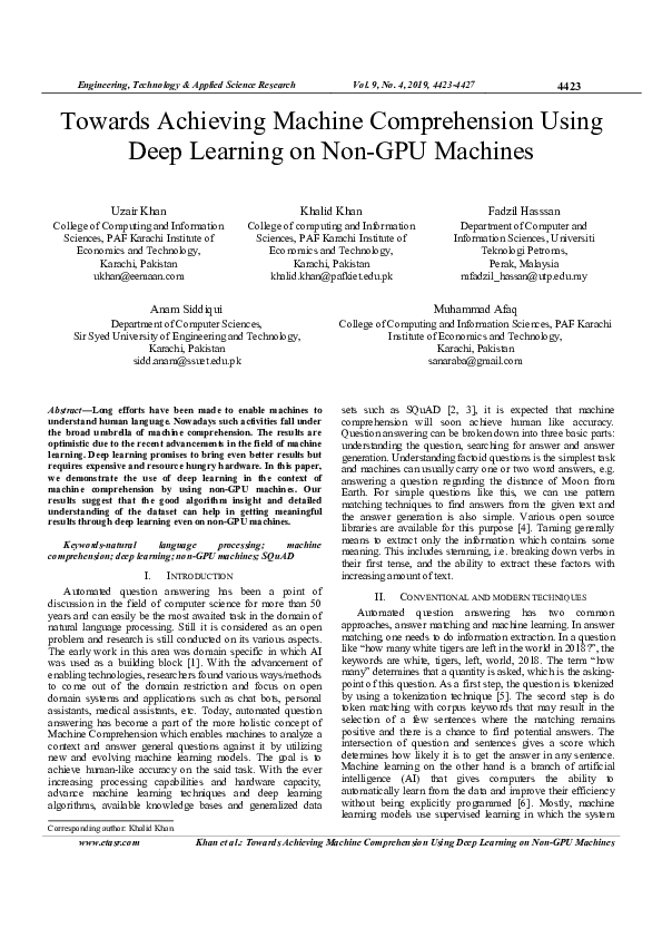Towards Achieving Machine Comprehension Using Deep Learning on Non-GPU Machines