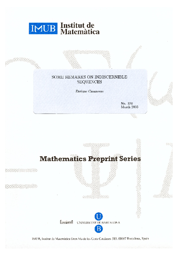 (PDF) Some remarks on indiscernible sequences