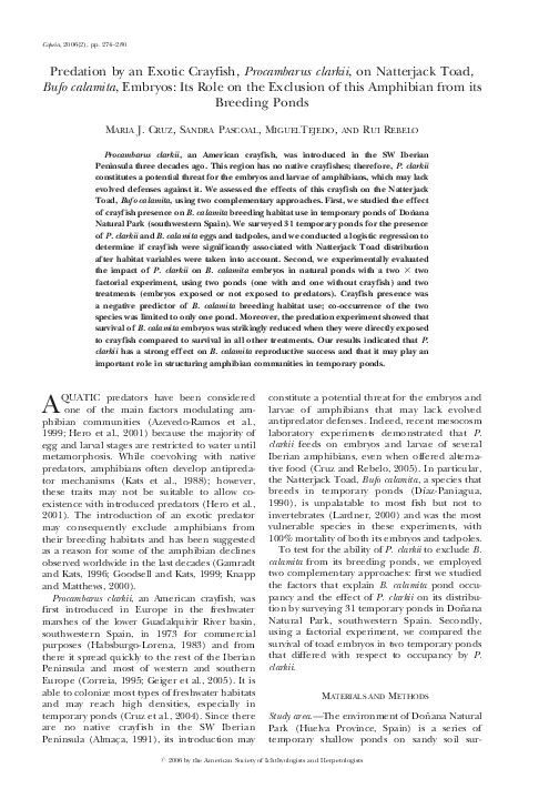 (PDF) Predation by an Exotic Crayfish, Procambarus Clarkii, on ...