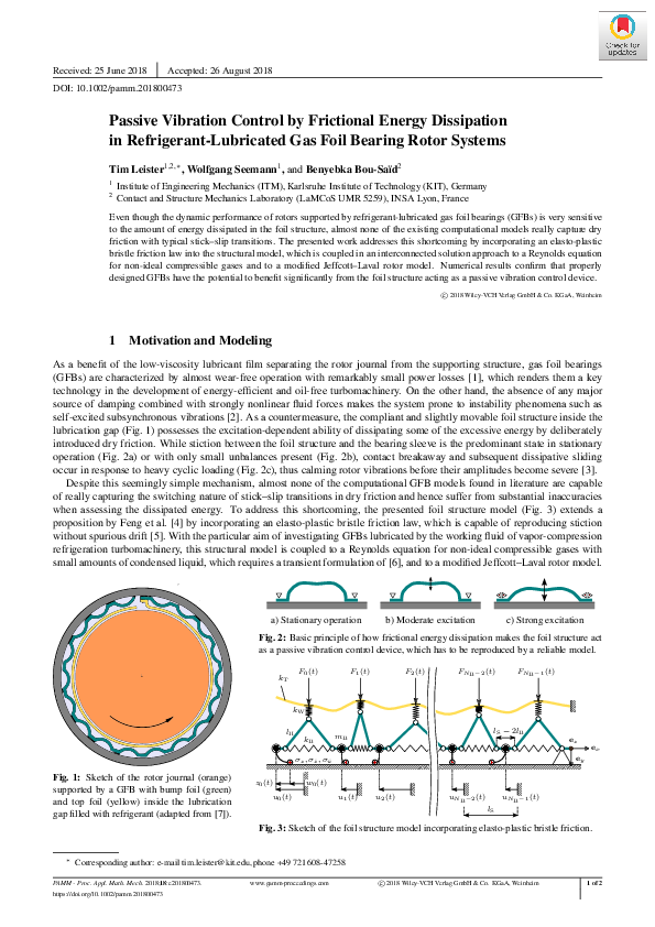 Pdf Passive Vibration Control By Frictional Energy Dissipation In Refrigerant Lubricated Gas
