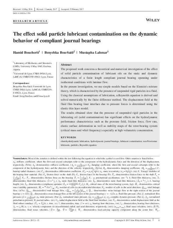 (PDF) The effect solid particle lubricant contamination on the dynamic ...