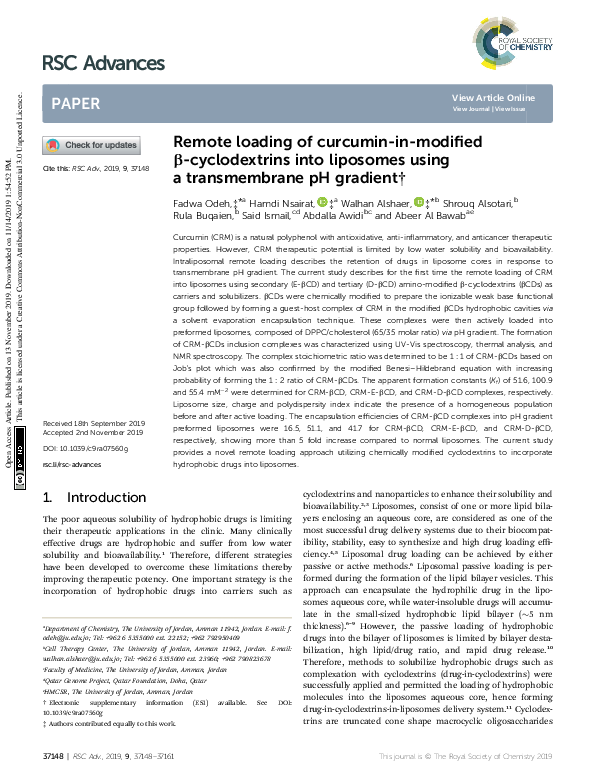 (PDF) Remote loading of curcumin-in-modified β-cyclodextrins into liposomes using a ...