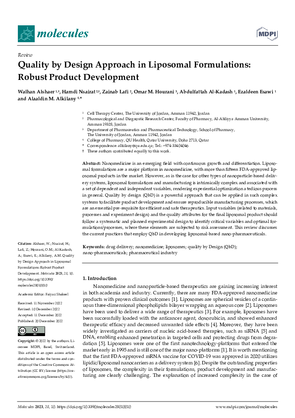 Pdf Quality By Design Approach In Liposomal Formulations Robust Product Development
