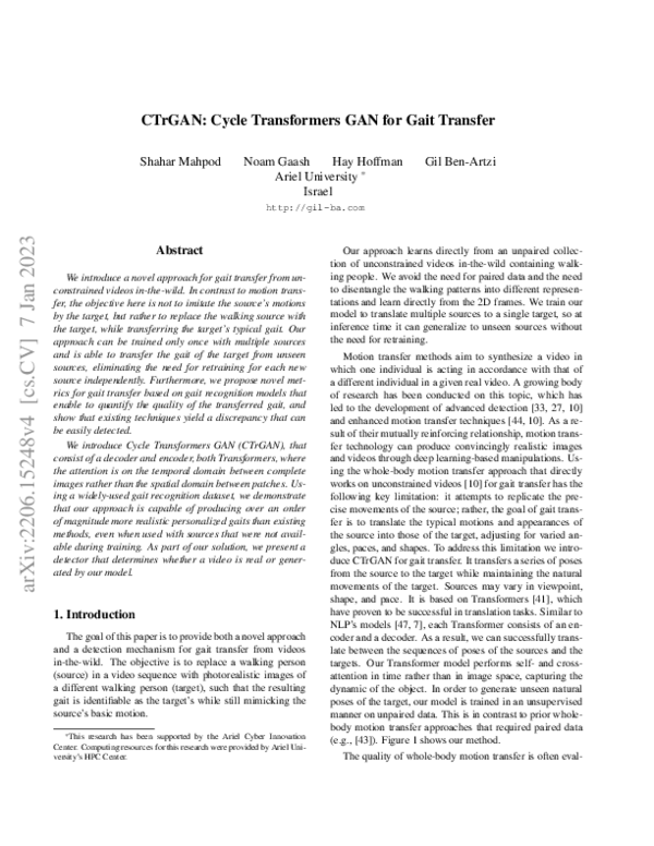 (PDF) CTrGAN: Cycle Transformers GAN for Gait Transfer | Hay Hoffman - Academia.edu