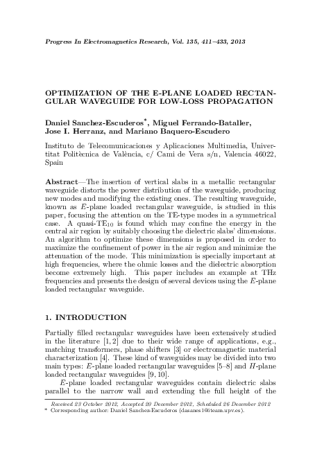 Pdf Optimization Of The E Plane Loaded Rectangular Waveguide For Low Loss Propagation