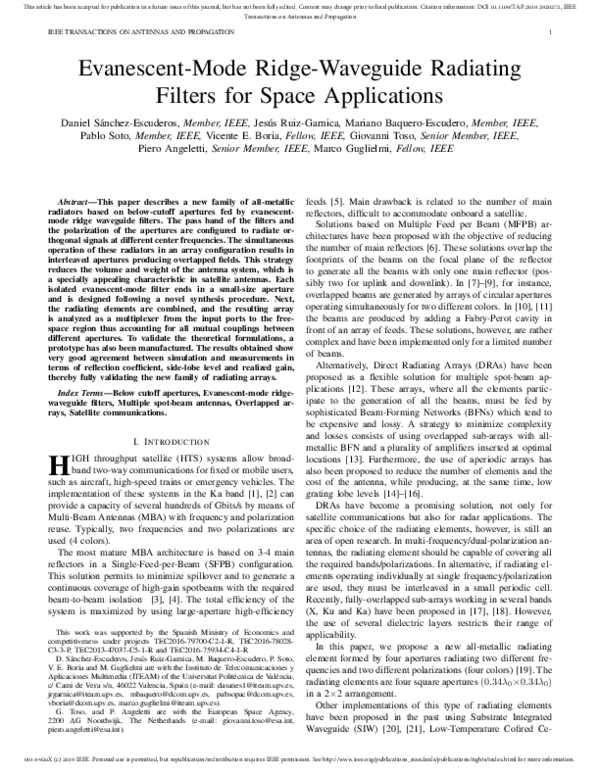 (PDF) Evanescent-Mode Ridge-Waveguide Radiating Filters for Space Applications