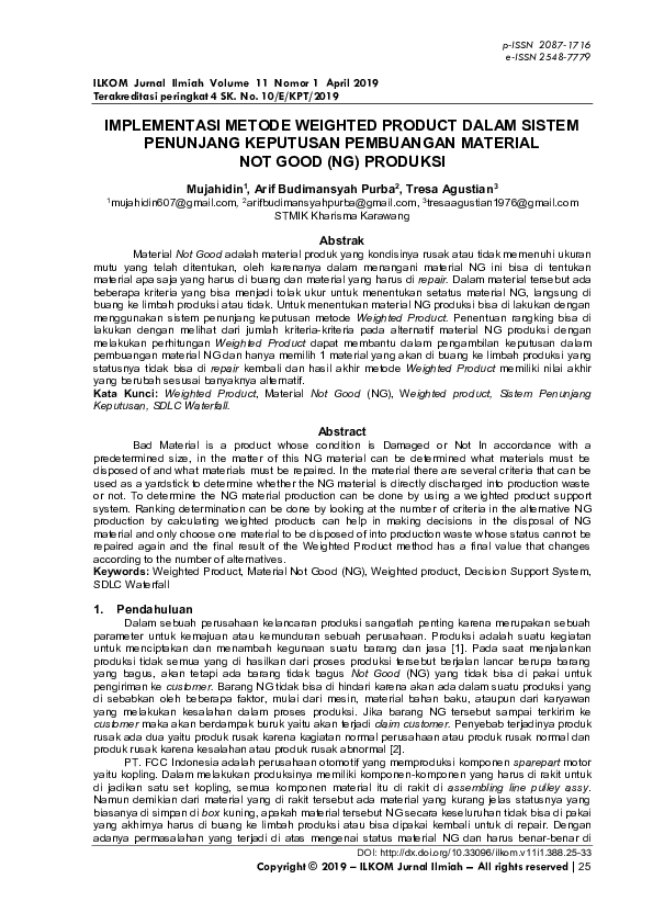 (PDF) Implementasi Metode Weighted Product Dalam Sistem Penunjang ...
