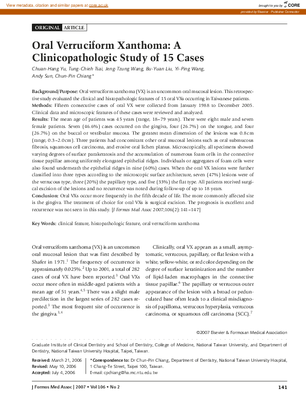 (PDF) Oral Verruciform Xanthoma: A Clinicopathologic Study of 15 Cases