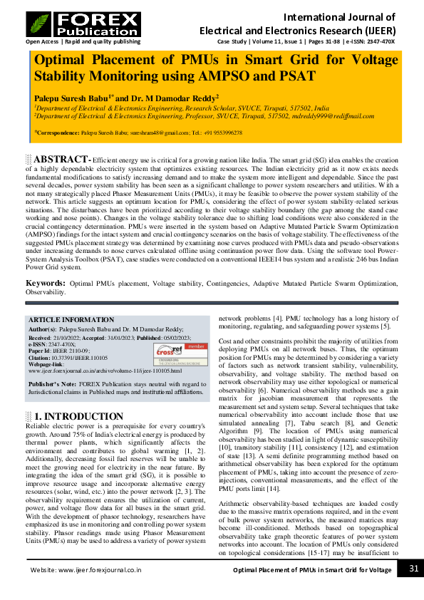 (PDF) Optimal Placement of PMUs in Smart Grid for Voltage Stability Monitoring using AMPSO and PSAT
