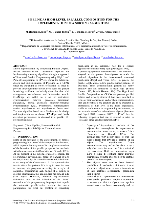 (PDF) Pipeline as high level parallel composition for the implementation of a sorting algorithm