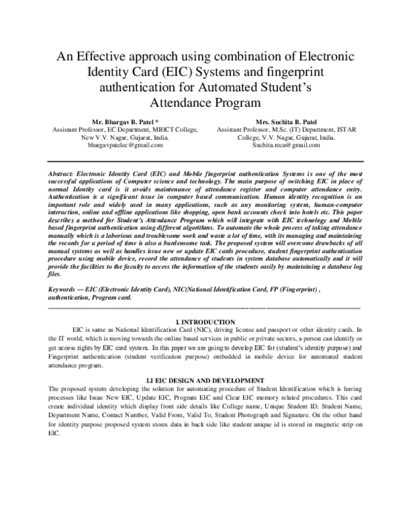 (PDF) An Effective Approach Using Combination of Electronic Identity Card (EIC) Systems and ...