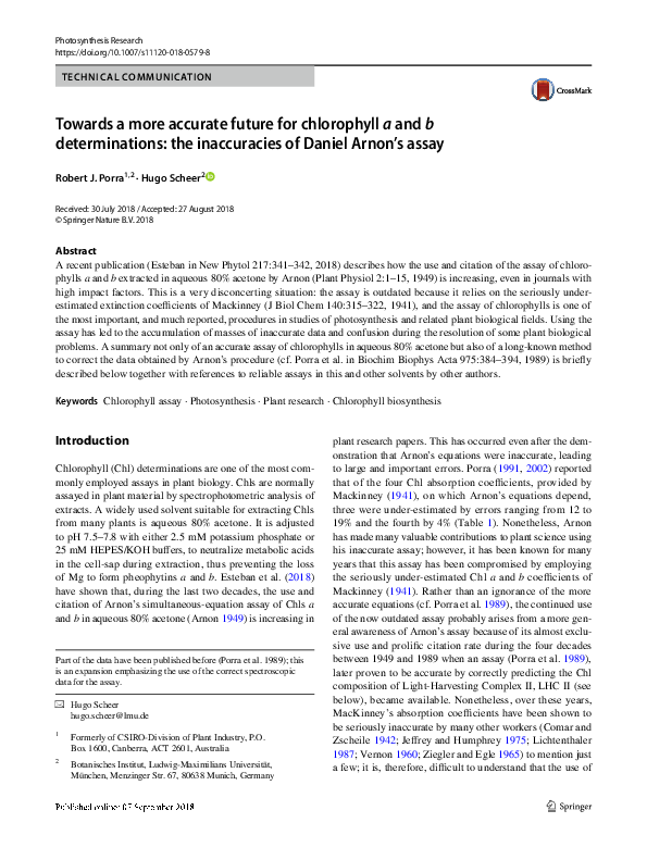 (PDF) Towards a more accurate future for chlorophyll a and b ...