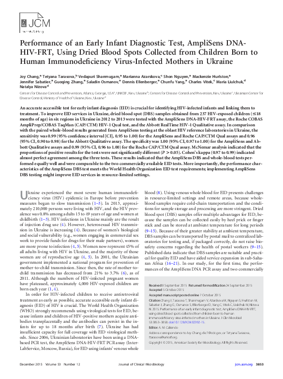 (PDF) Performance of an Early Infant Diagnostic Test, AmpliSens® DNA ...