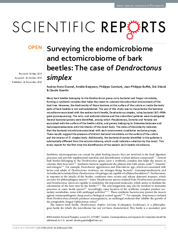 (PDF) Surveying the endomicrobiome and ectomicrobiome of bark beetles ...