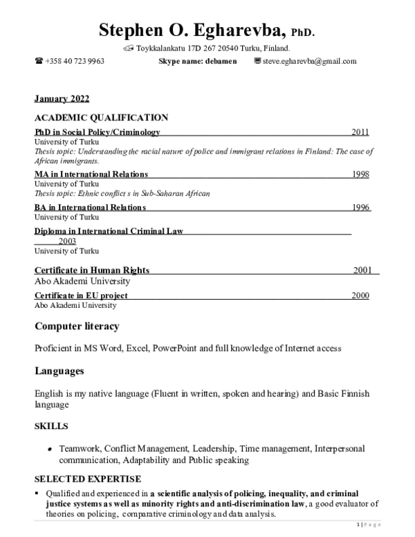 (DOC) Dr Steve Resume