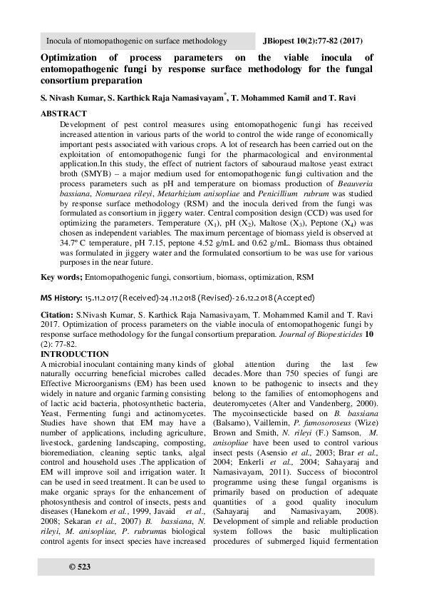 (PDF) Optimization of Process Parameters on the Viable Inocula of Entomopathogenic Fungi by ...