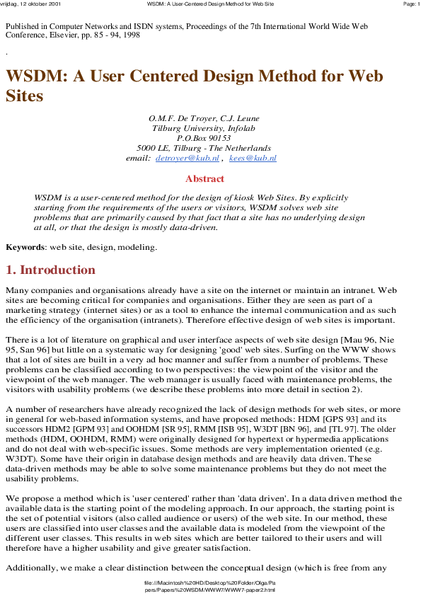 (PDF) WSDM: a user centered design method for Web sites