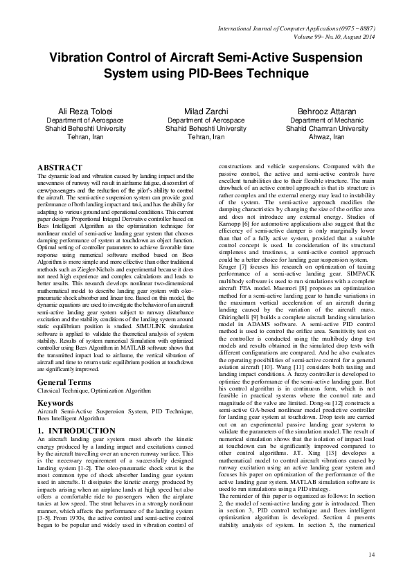Pdf Vibration Control Of Aircraft Semi Active Suspension System Using Pid Bees Technique