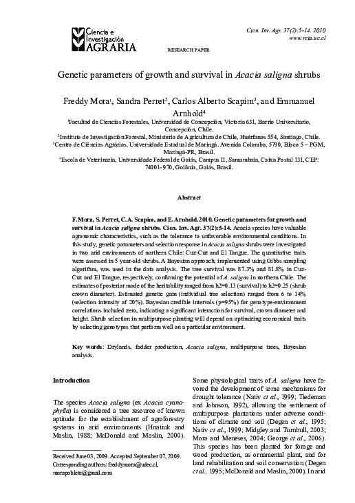(PDF) Genetic parameters of growth and survival in Acacia saligna shrubs